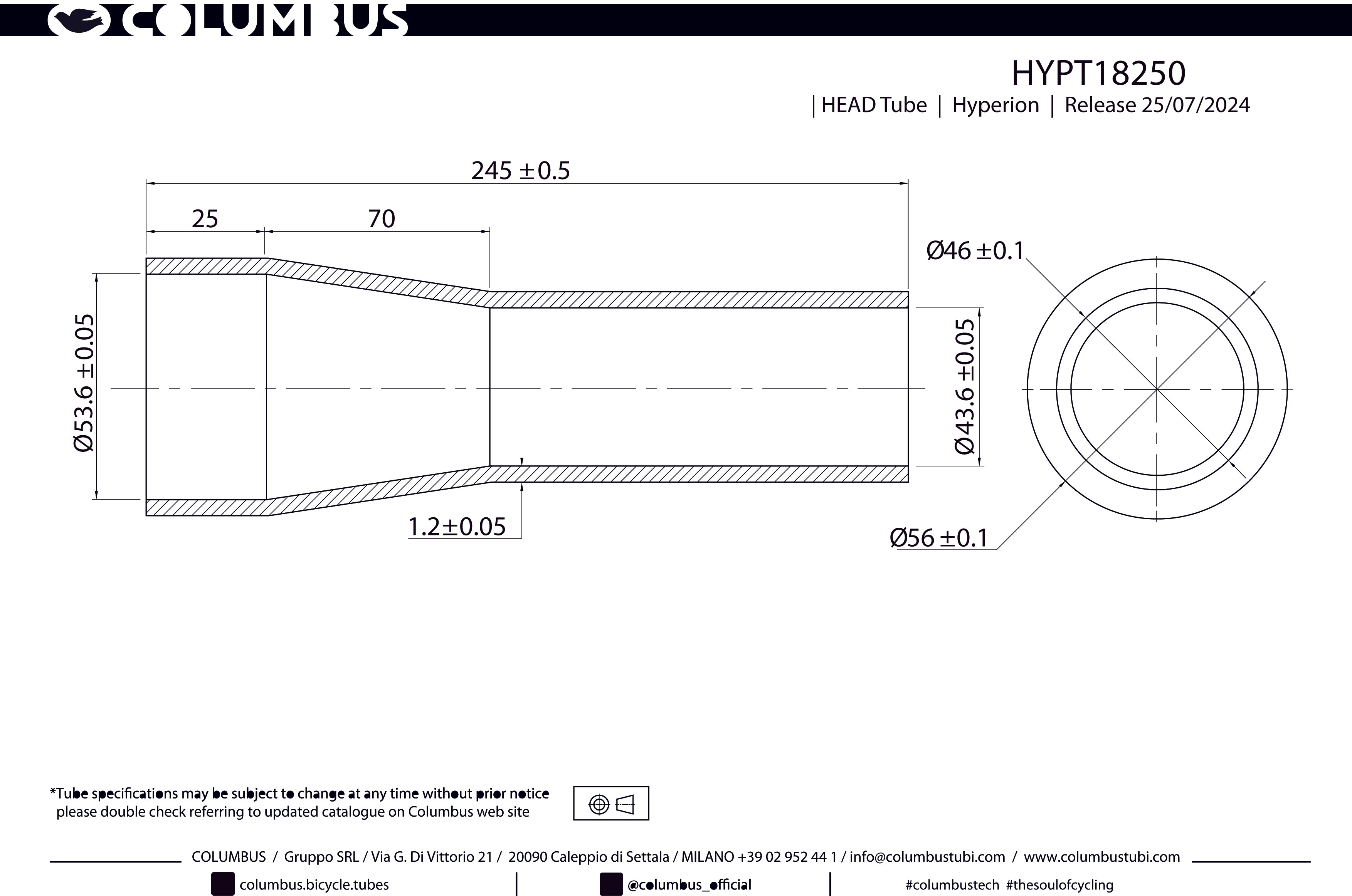 Columbus Hyperion ti head tube - 56/46 dia. - 1.2mm wall - length=250 ...