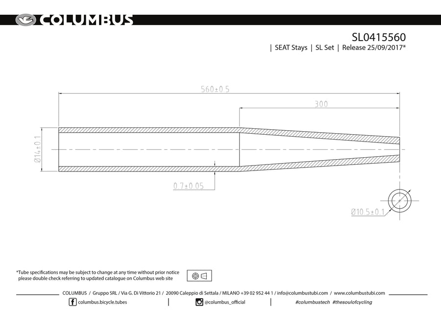 Columbus SL seat stays - 14 OD - .7 wall - length = 560 – Framebuilder ...